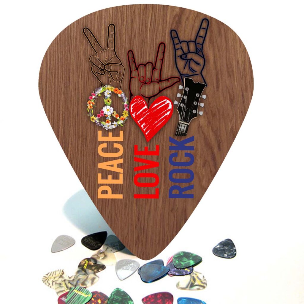 Peace Love Rock Giant Guitar Pick Wall Art - 11" Sign