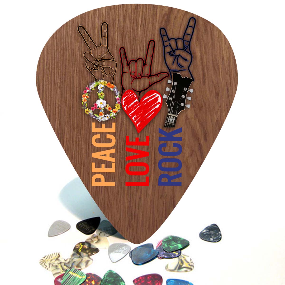 PEACE LOVE ROCK Giant Guitar Pick Wall Art - 1145