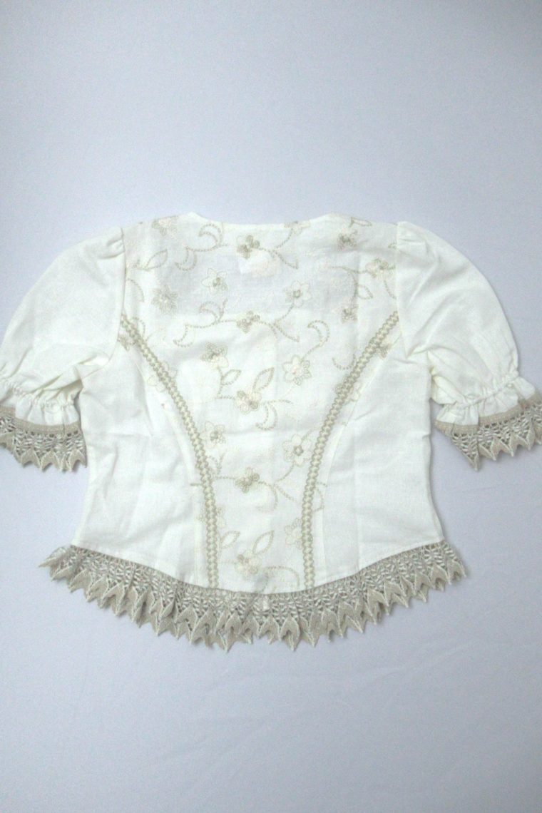 Ladies’ Cream Linen Blouse with Taupe Embroidery – Trachten-Quelle
