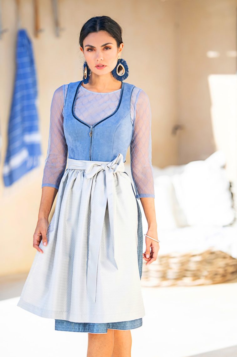 Dirndl Holly Blue and Silver by Marjo Longer Length – Trachten-Quelle